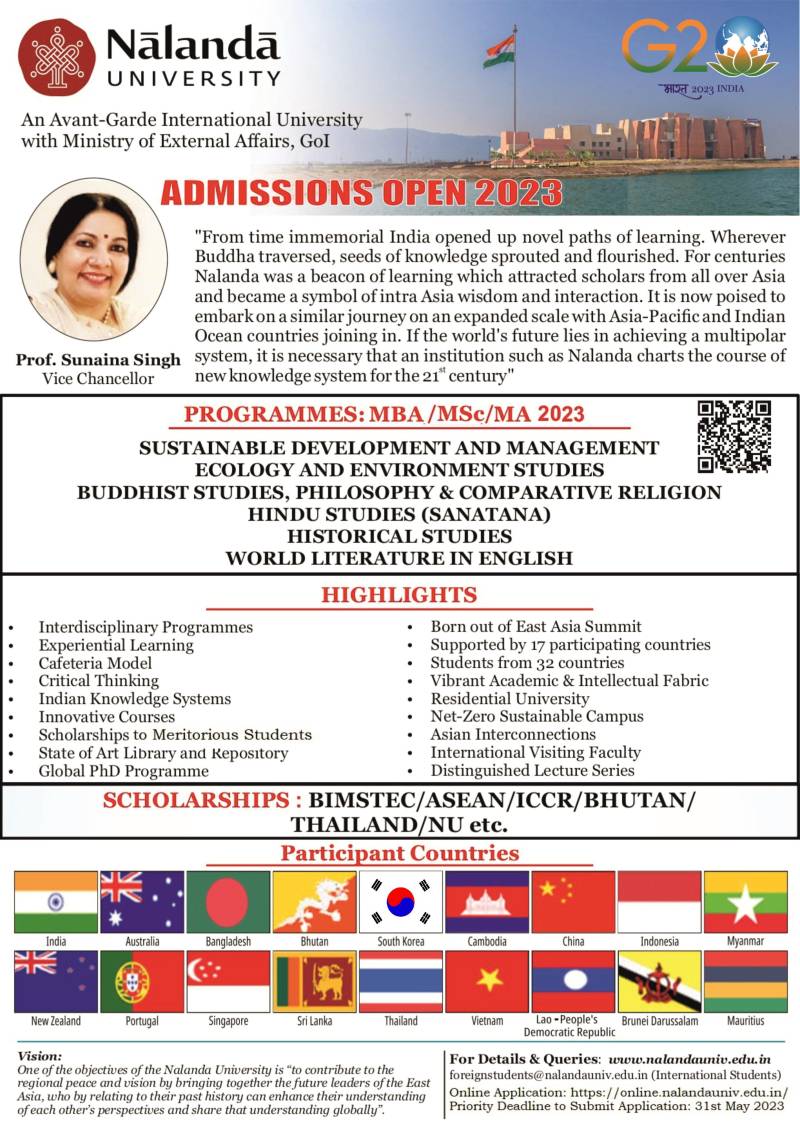 Học bổng ASEAN tại Trường Đại học Nalanda năm 2023